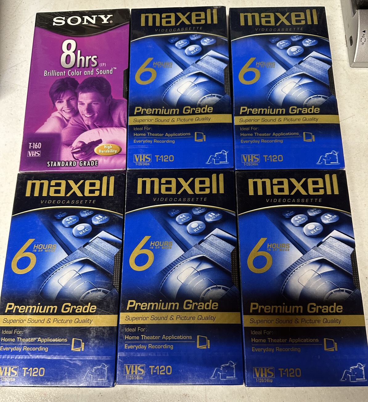 LOT of (6) - 5 Maxwell Premium Grade T-120 Blank VHS Tapes & 1 Sony T ...