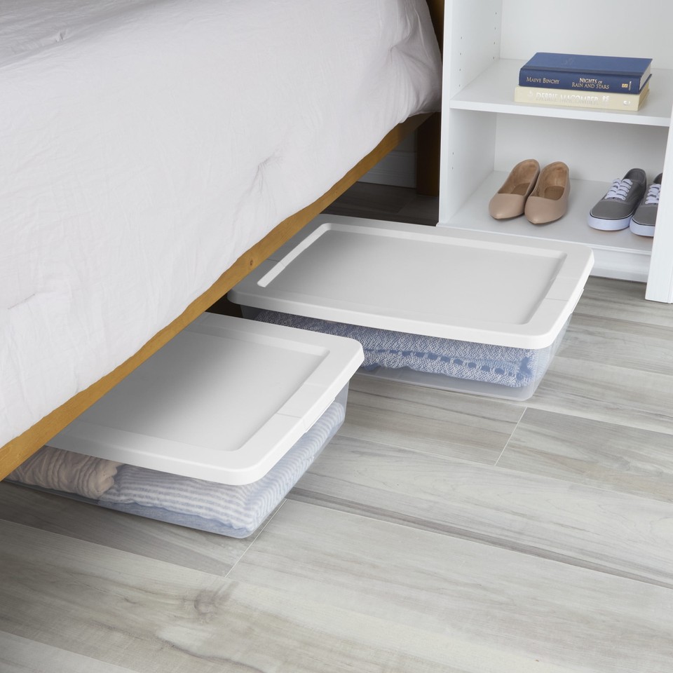 Sterilite Small Storage Bin 28 Qt Clear Plastic Container with Snap-On ...