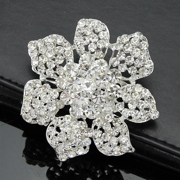 6 Big Vintage Silver Rhinestone Crystal Flower Brooch Pin DIY Wedding ...