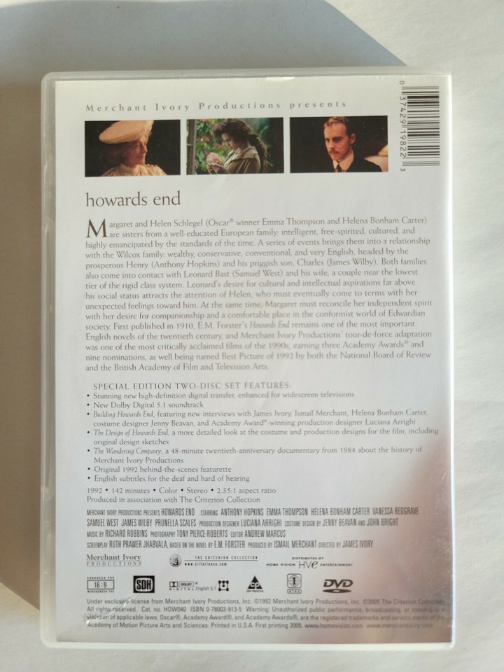 Howards End - The Merchant Ivory Collection (DVD, 2 DISC) BRITISH ...