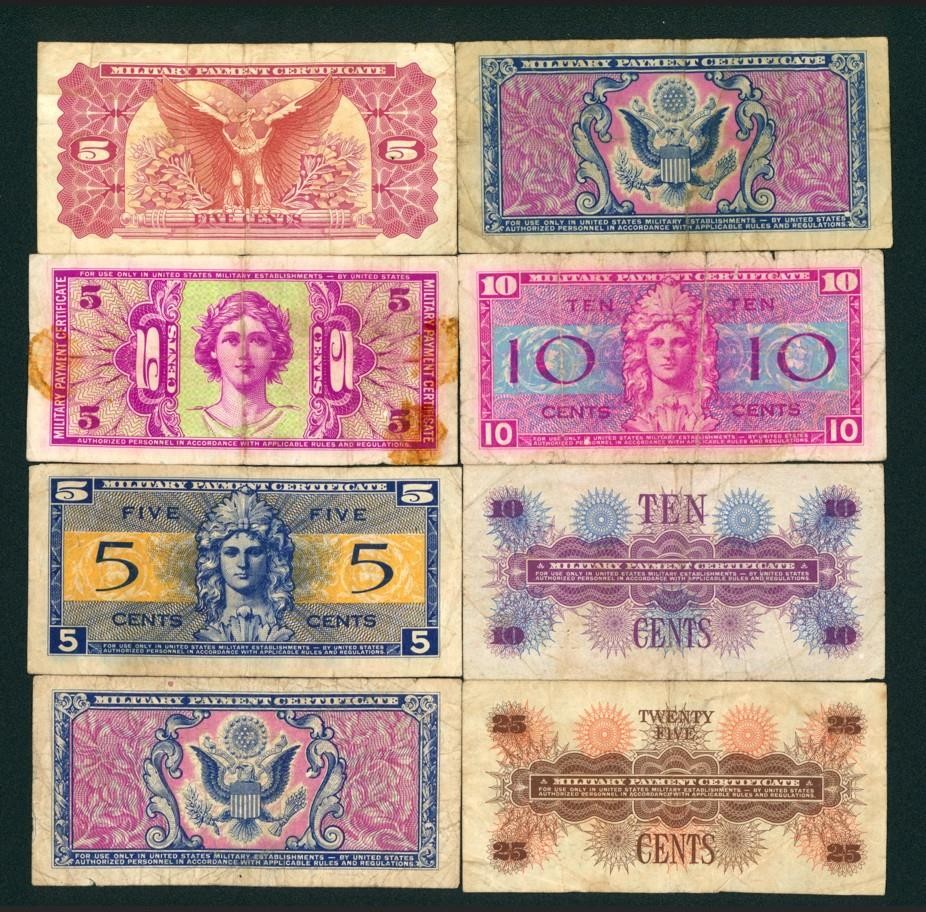 ((EIGHT CERTIFICATES)) 5 / 10 Cents Military Payment Certificate ...