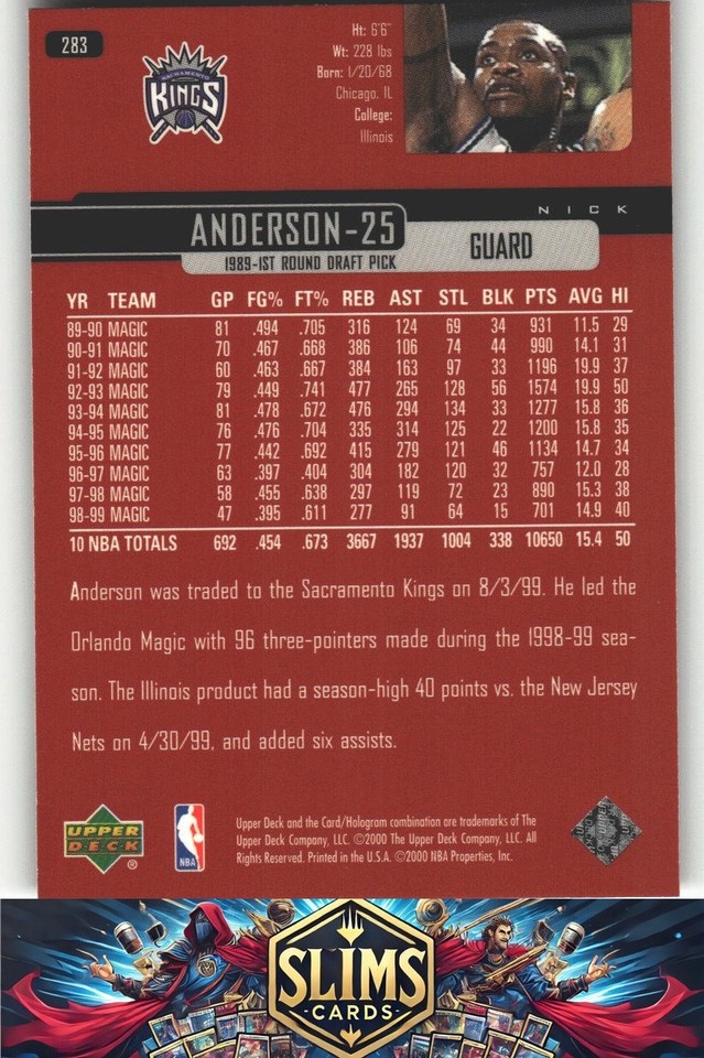 Nick Anderson - 1999 - Sacramento Kings - - #283 - Excellent | eBay