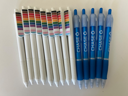 14 Lot CHASE BANK Advertising Collectible White/Rainbow & Blue PENS w ...