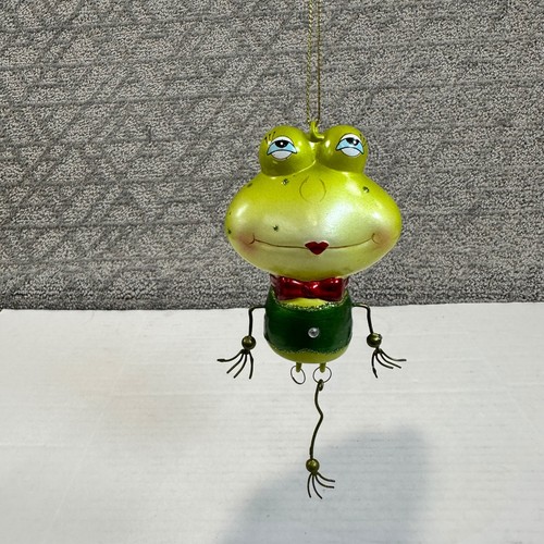 Whimsical Hanging Frog Ornament Green Red Bow Missing leg | eBay