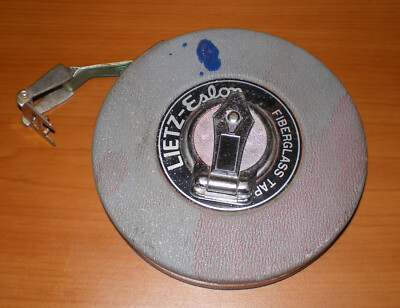 Vintage LEITZ ELSON 50' Fiber Glass Tape Measure * Hard Circular Case ...