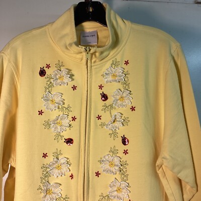 Decorated Originals Women Yellow Zip Up Cotton Sweatshirt Cardigan Sz L ...