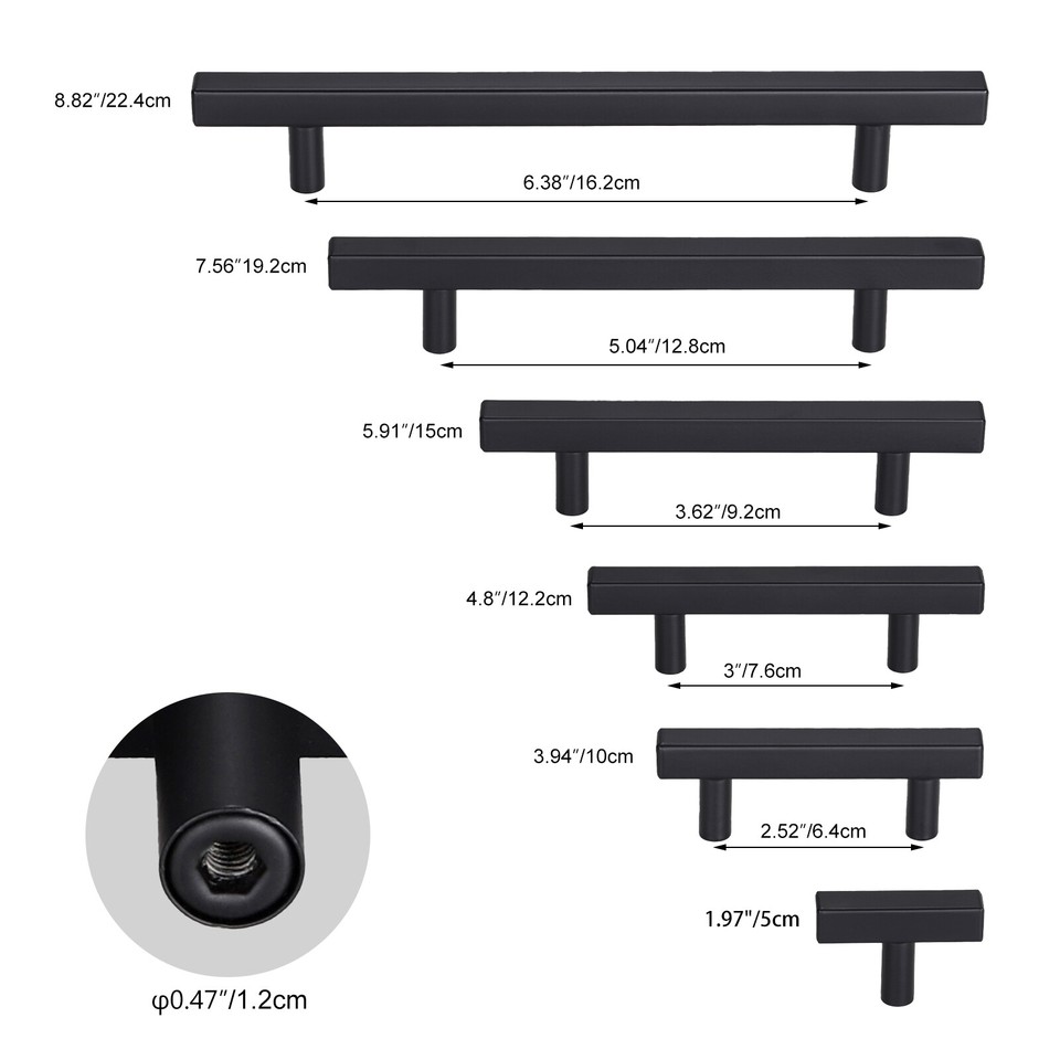 1-50X Modern Matte Black Square T Bar Handle Pull Kitchen/Bath Cabinet ...