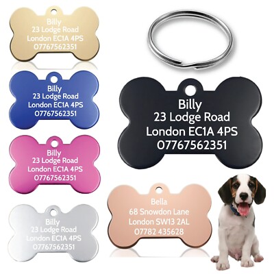 Dog Tag Engraved Bone Pet Tags Personalised Engraved ID Collar Tag Bone ...