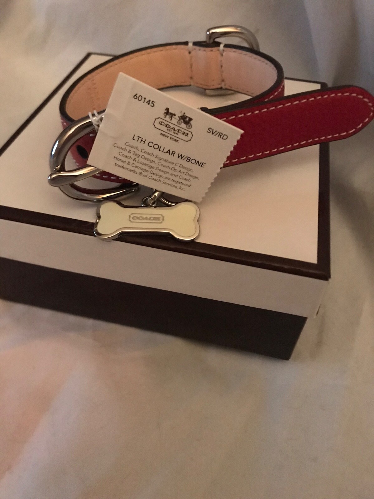 Brand New w/Tags Coach Dog Collar Red/Silver w/Bone Charm Size XS Below ...