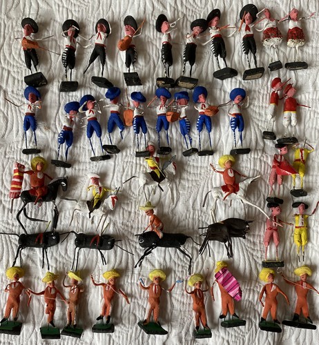 Vintage Miniature Mexican Folk Art Clay Wire Bull Fighting Musicians ...