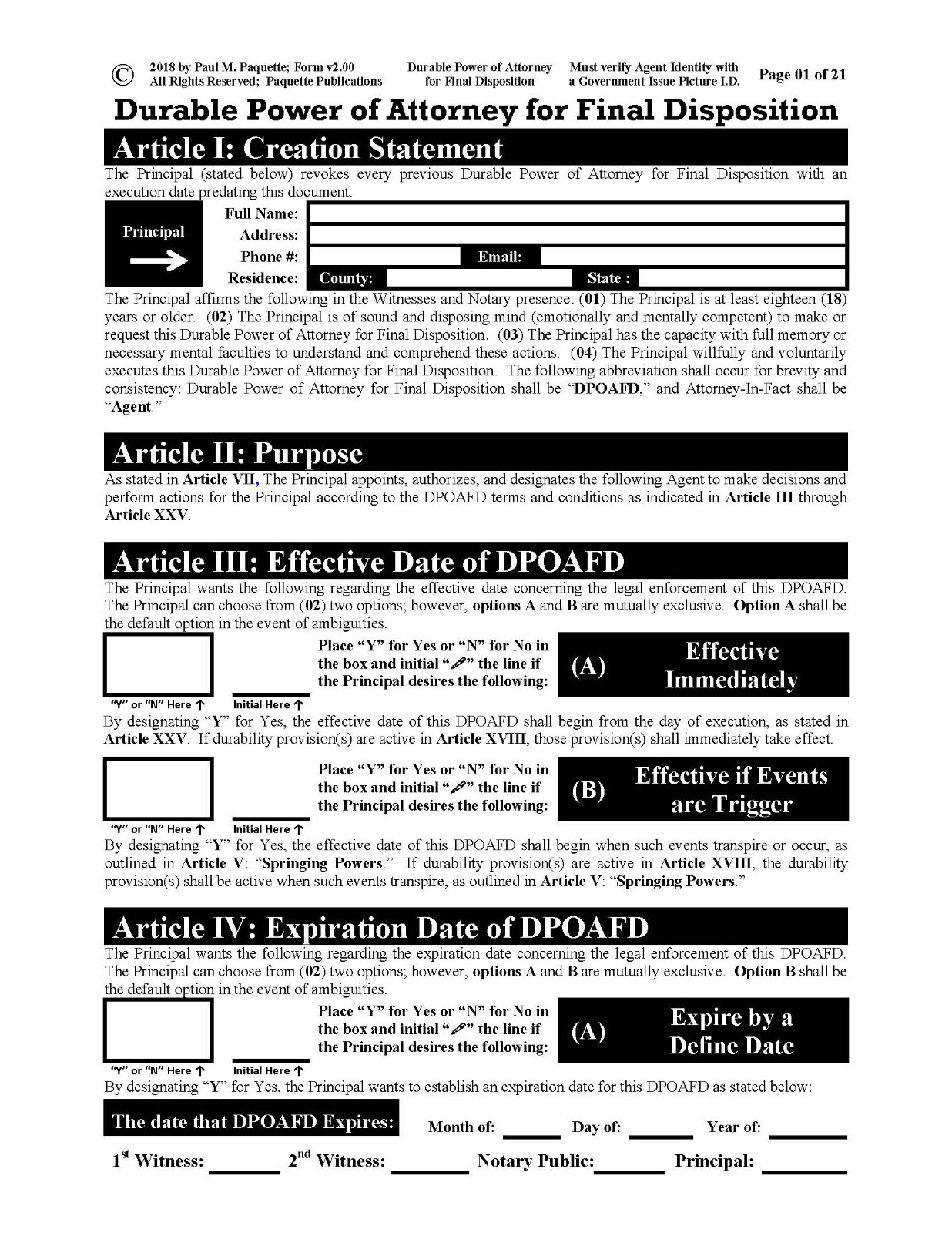Durable Power of Attorney for Final Disposition - Form & Instructions ...