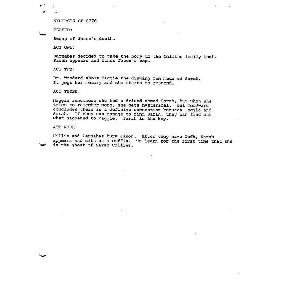 Dark Shadows TV Script Episode #276 First Aired Monday July 17, 1967 ...