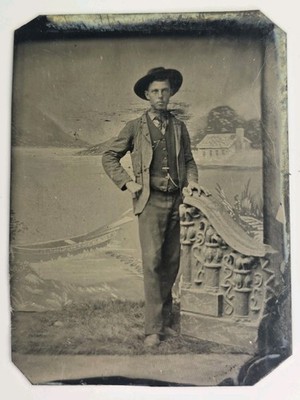 Antique Victorian Era Tintype Photo Handsome Cowboy Man Hat Boots Old ...