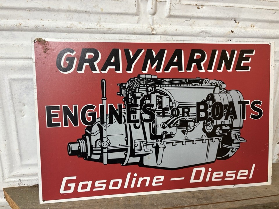 Vintage Outboard Motor Oil Sign Service Station Can Gas Pump Boat Shop ...