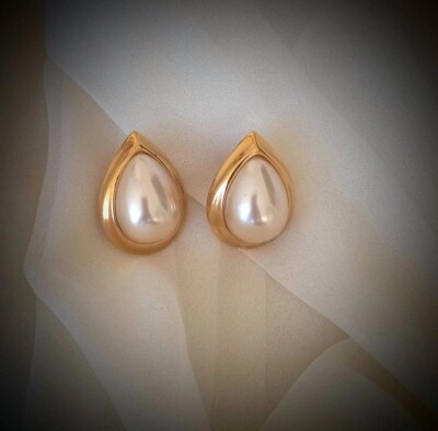 Napier Tear Drop Earrings. ~Clean perfect gold tone lining with cream ...