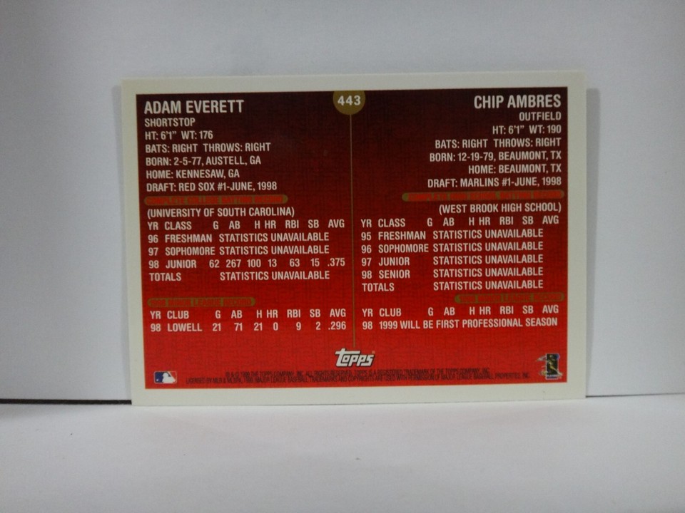 1999 Topps Draft Picks Adam Everett Chip Ambres #443 Rookie RC | eBay