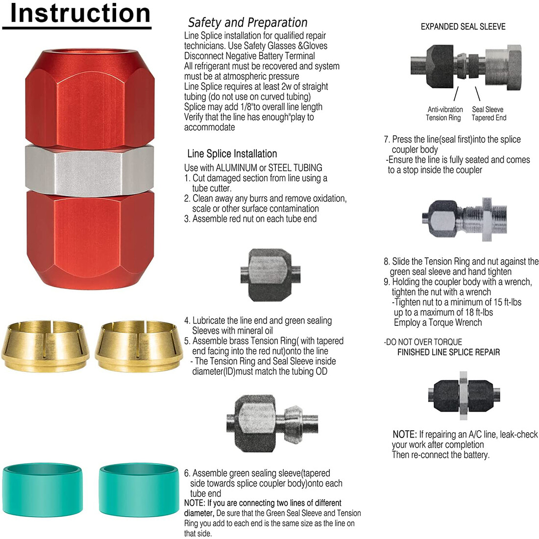 Line Splices A/C Air Conditioning Repair Splice Connector for 5/8" 3/8 ...