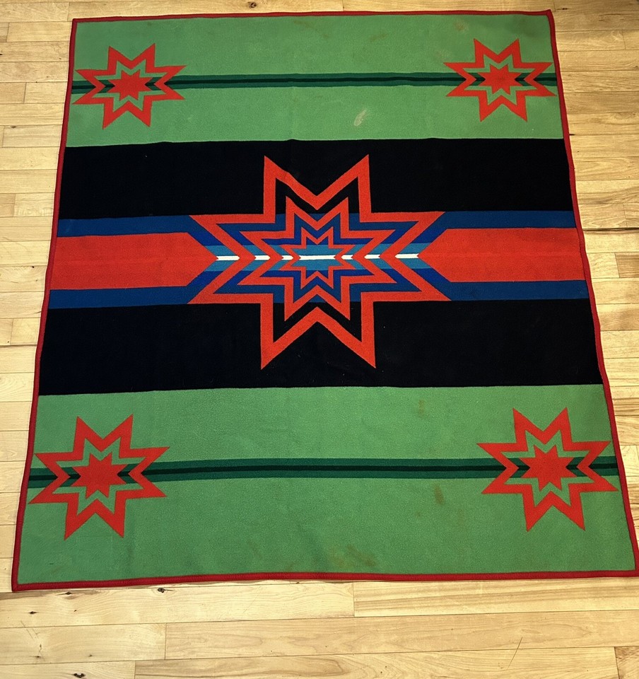 Pendleton Beaver State Sioux Star Wool Blanket Red Green Size 63”x72 ...