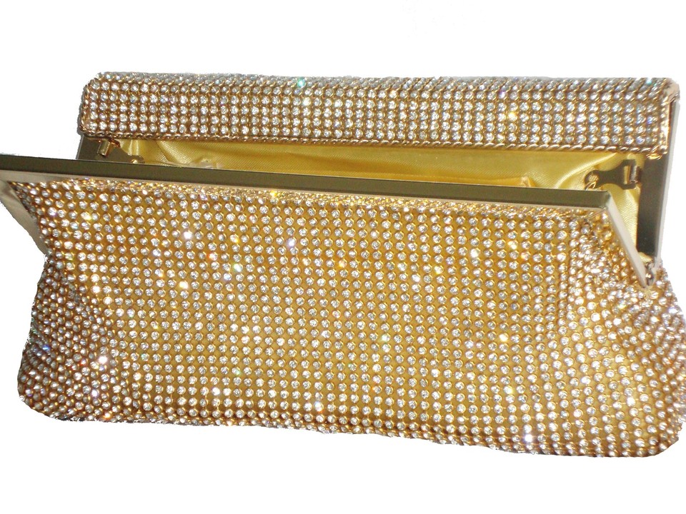 Gold Bling Diamond Crystal Diamante Evening bag Clutch Purse Bride ...