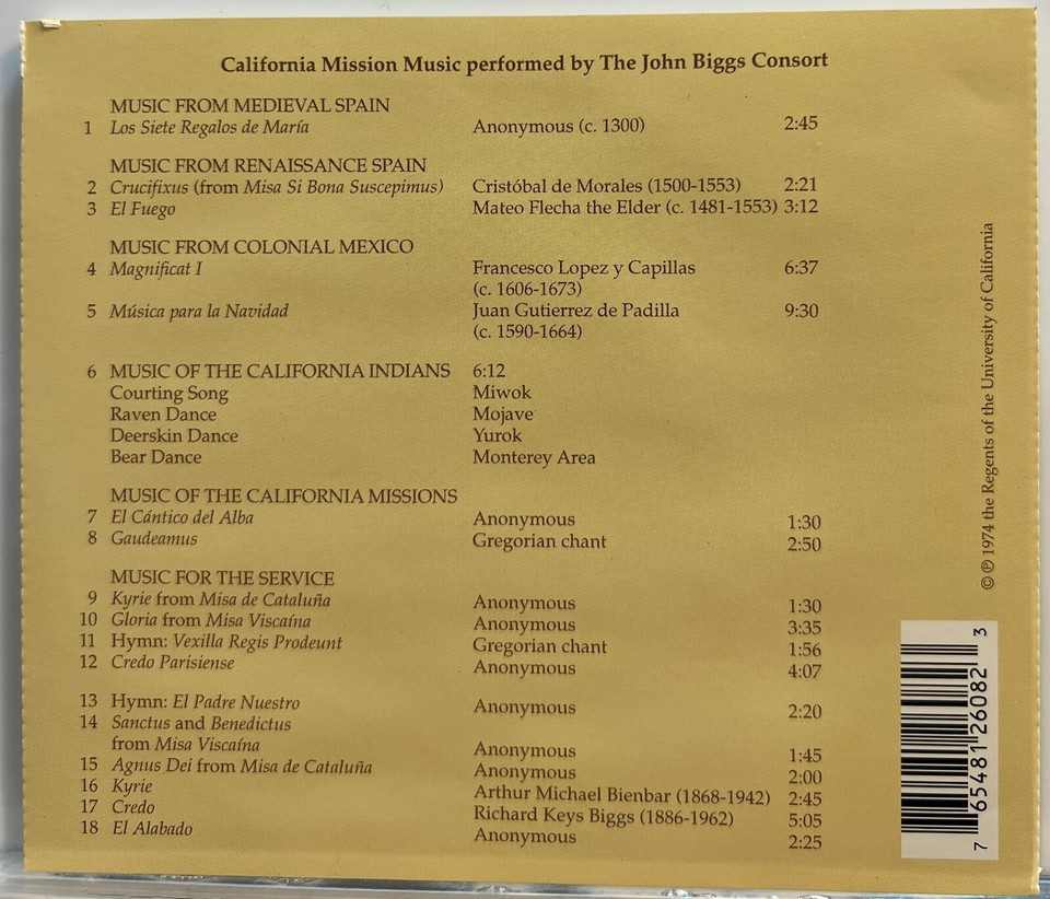 The John Biggs Consort : California Mission Music (CD Consort Press ...