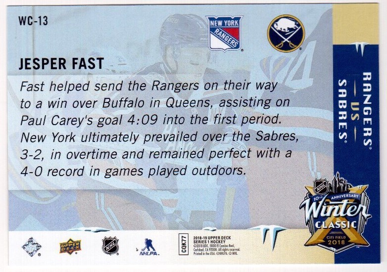 JESPER FAST 18/19 Upper Deck Winter Classic Tin Exclusive #WC-13 ...