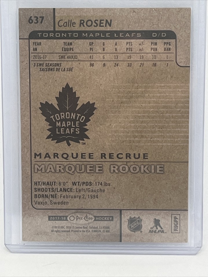 Toronto Maple Leafs - Calle Rosen - 17/18 OPC - Marquee Rookie - #637 ...