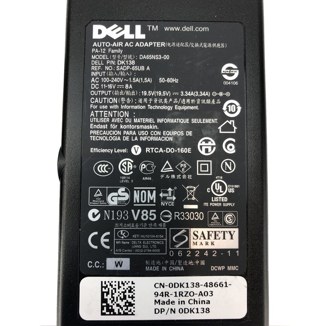 Dell DK138 PA-12 Slim Auto-Air AC Laptop Power Adapter DA65NS3-00Ã Â ...