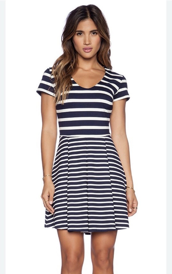 Joie Chikara Dress size S Fit Flare Skater Blue White Striped Side Zip ...
