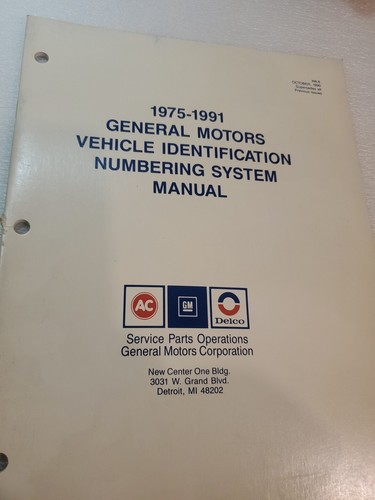 GM AC Delco Vehicle I.D. NUMBERING SYSTEM MANUAL 1975-1991 | eBay