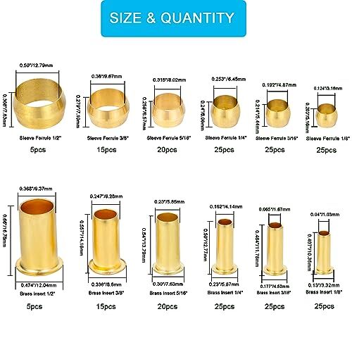 Compression Fittings Kit 6 Sizes Brass Ferrules & Inserts Air Water | eBay
