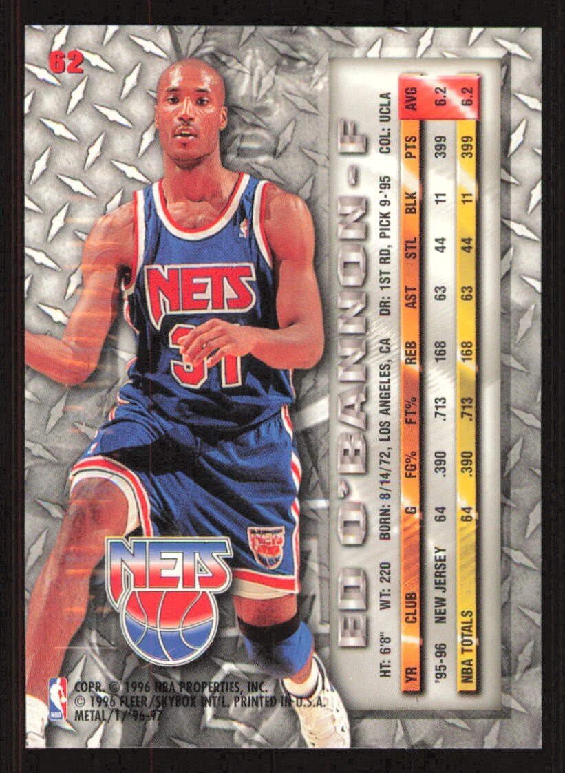 1996 Fleer Metal ED O'BANNON Basketball card #62 NEW JERSEY BROOKLYN ...