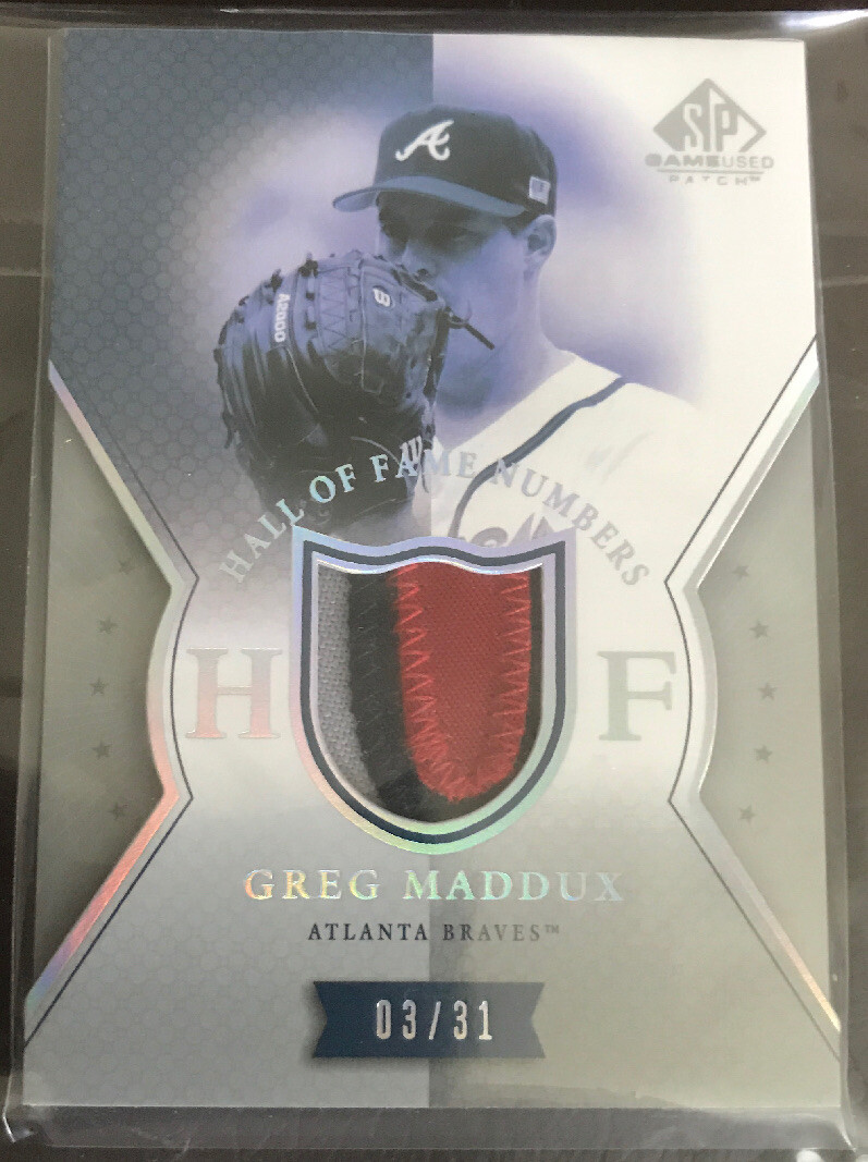 2004 UD SP GAME USED GREG MADDUX 3C PATCH HALL OF FAME NUMBERS 3/31 ...