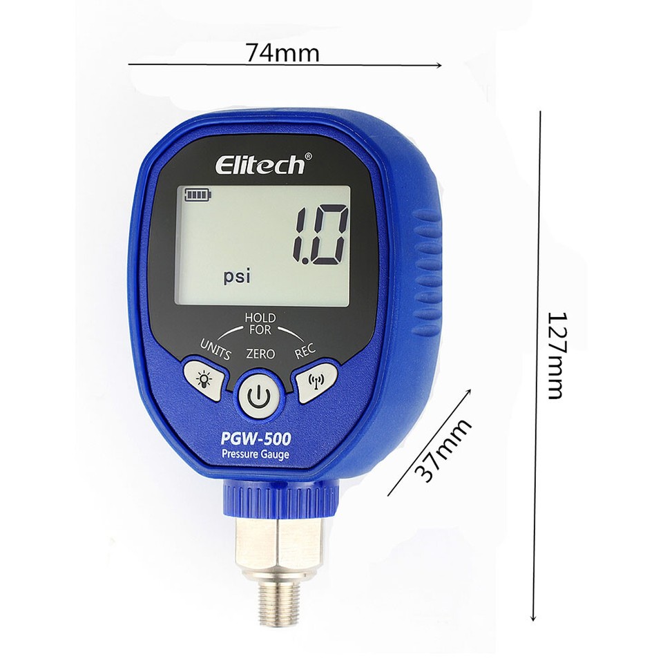 Elitech PGW-500 Wireless Digital Pressure Manifold Gauge -14.5~500 PSI ...