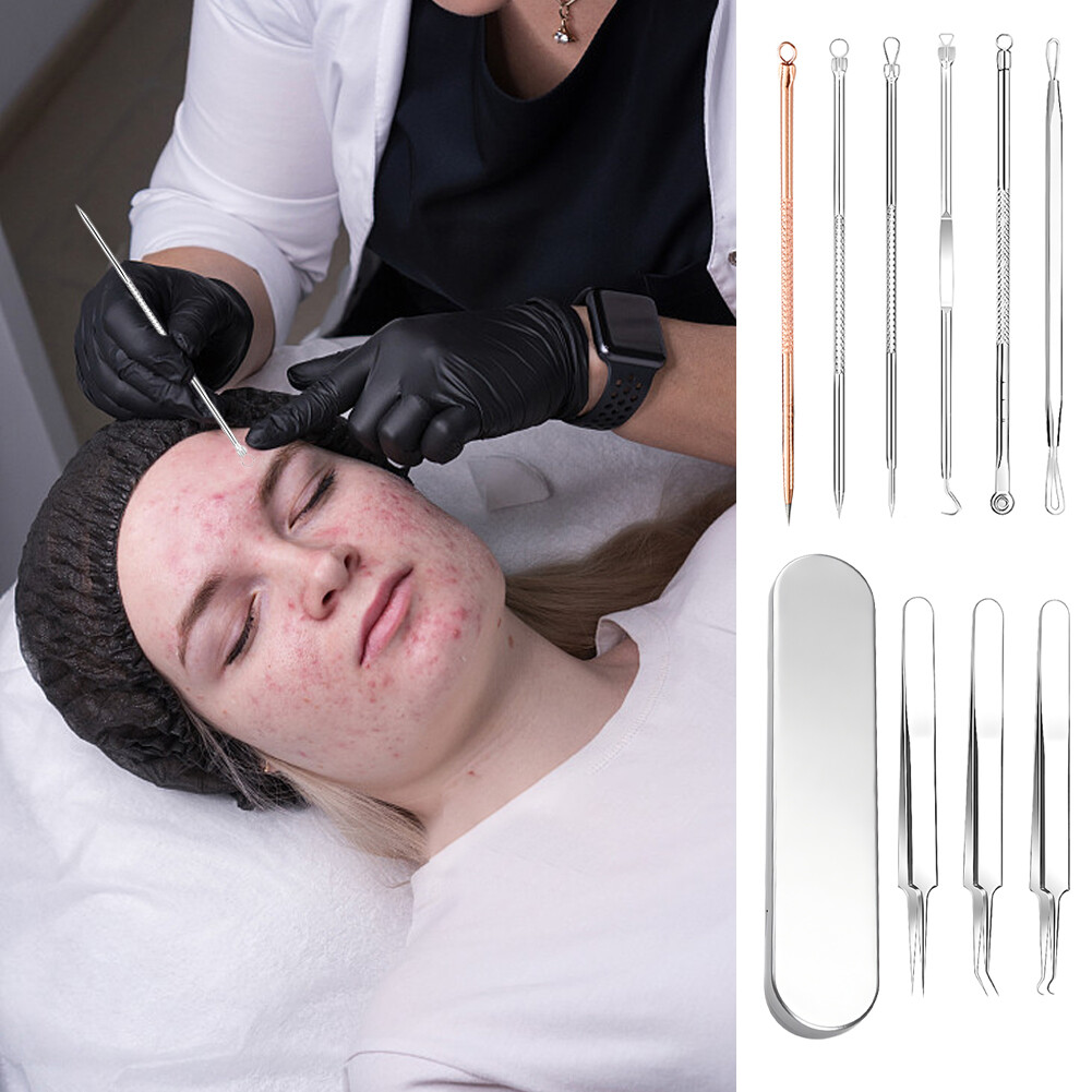 9pcs Pimple Salon Blackhead Tool Acne Remover Set With Storage Box ...