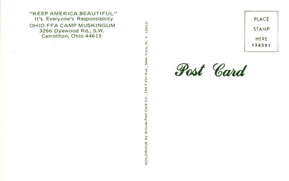 Postcard Ohio FFA camp Muskingum Keep America beautiful | eBay