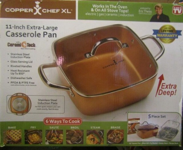Copper Chef 5-piece XL 11-inch Square Casserole Pan Set Stainless Steel ...