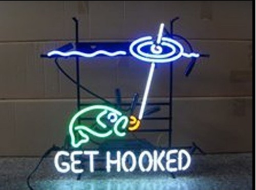 Get Hooked Fish Bar Neon Light Sign 20"x16" Lamp Glass Wall Space Decor ...