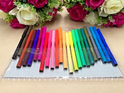 24 Fine Point Coloured Colour Pens Marker Textas Non Toxic Craft ...