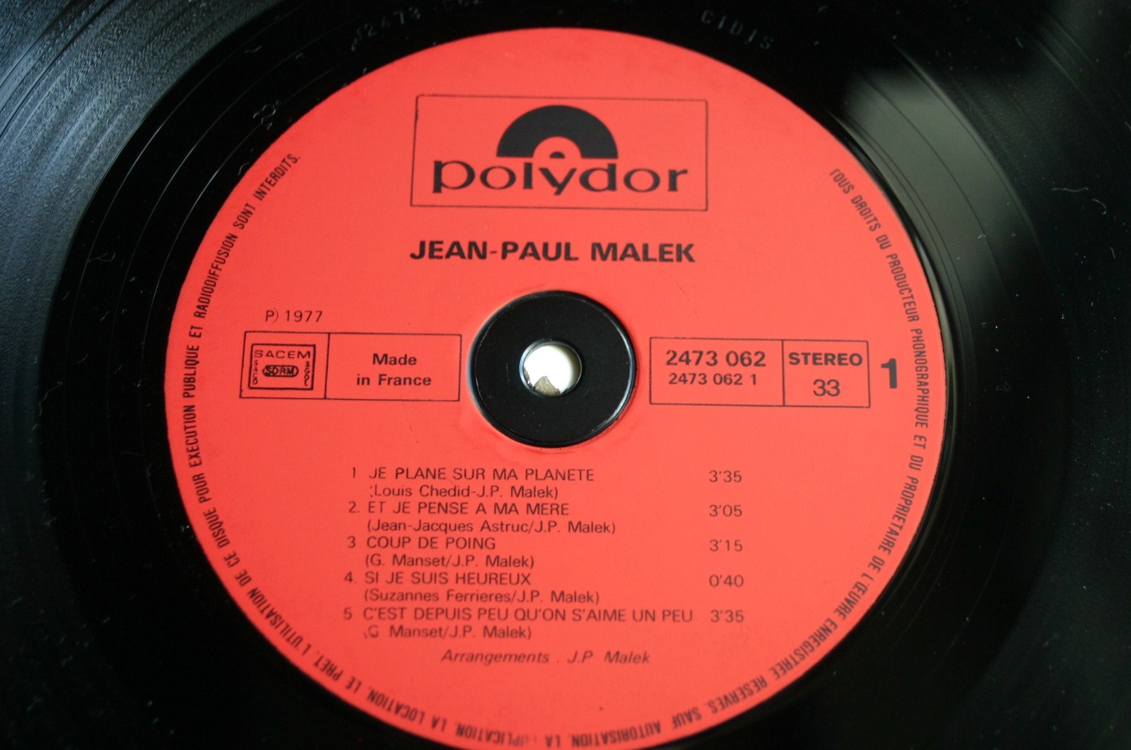JEAN PAUL MALEK GERARD MANSET Très RARE 33t LP 1977 Polydor 2473.062 ...