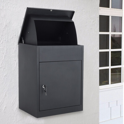 Post Box Large Letter Mail Box Black Steel Lockable 2 Keys Outdoor Wall ...