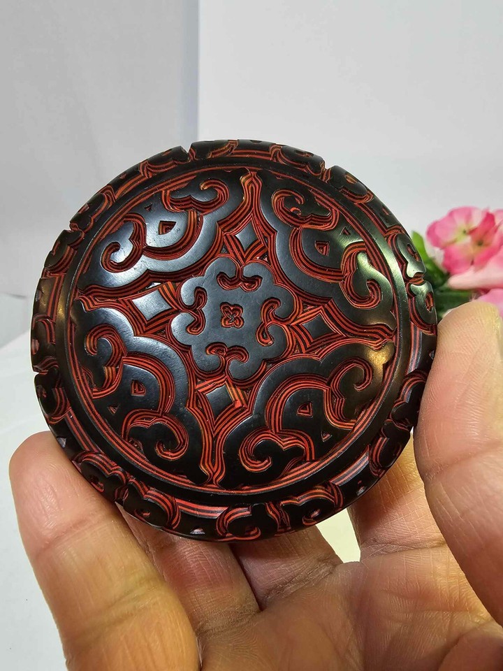 Vtg Guri Tixi Round Box Cinnabar Black & Red- B3 | eBay