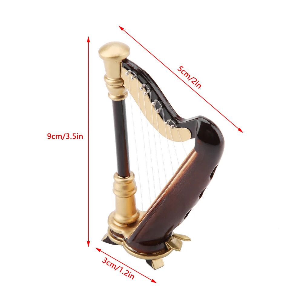 9cm wooden miniature harp replica with box instrument model with stand ...