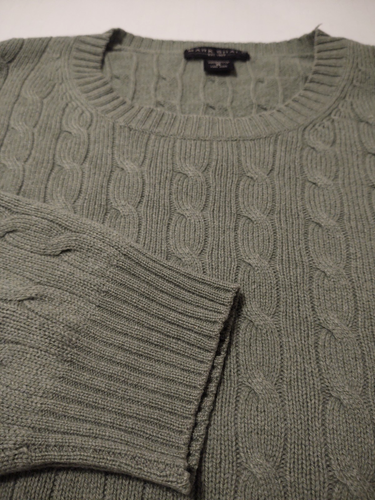 MARK SHALE Men's Crew Neck THICK 100% 2-Ply CASHMERE XL Green CABLE ...