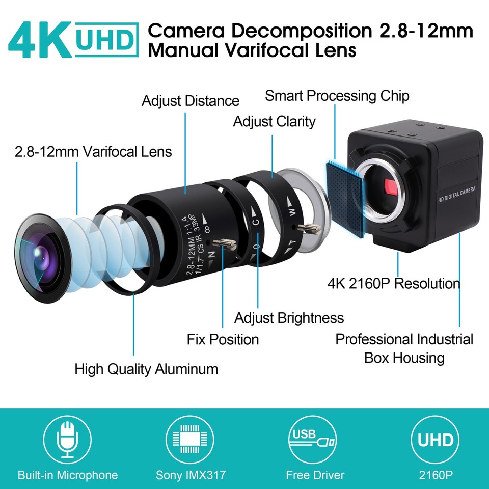 ELP 4K Webcam High Speed 30fps Ultra HD USB Camera With 2.8-12mm ...