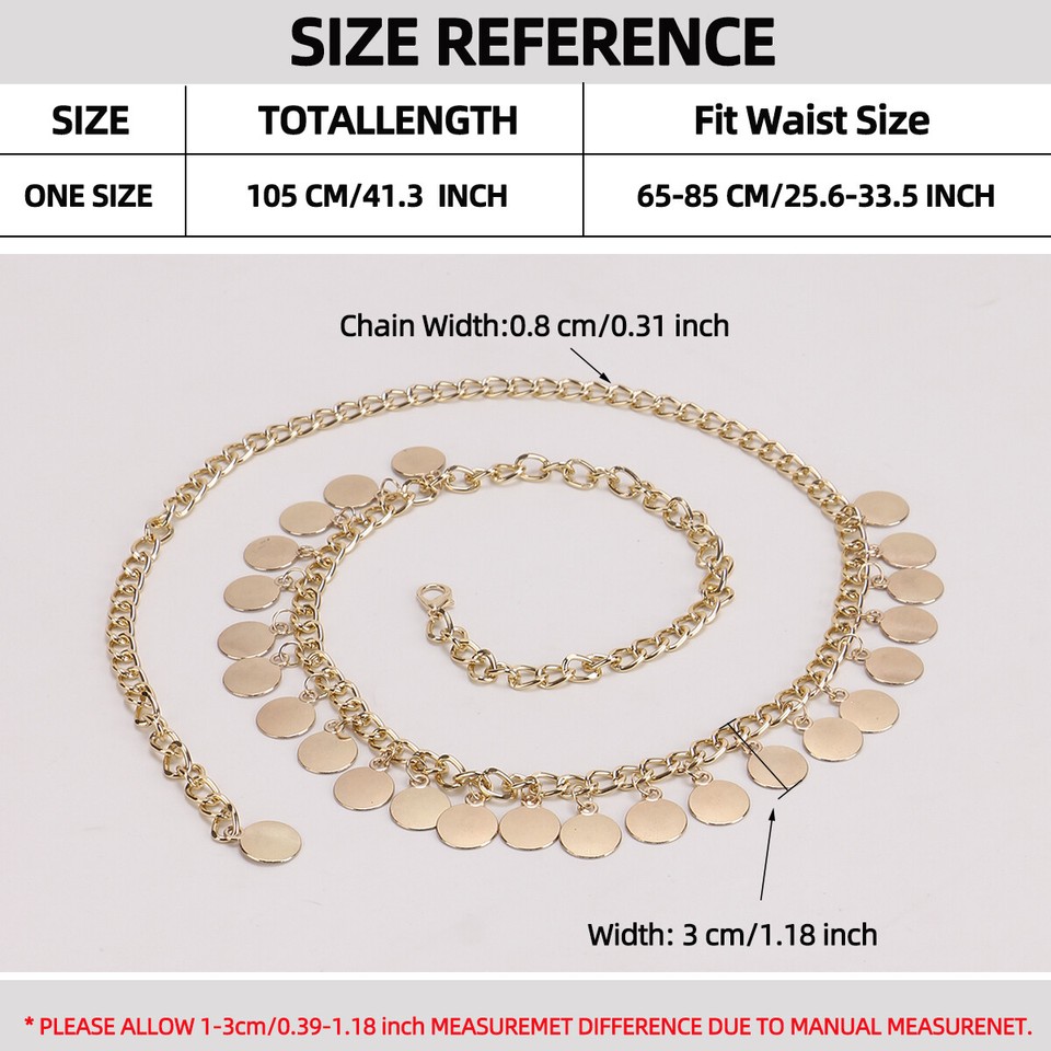 Gold Bid Women Iron Disc Charm Chain Belt For Dress Decoration Body ...