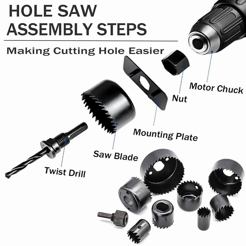 US 16 Set Hole Saw Cutter Set 3/4" - 5" Wood Plastic Sheet Metal Drill ...