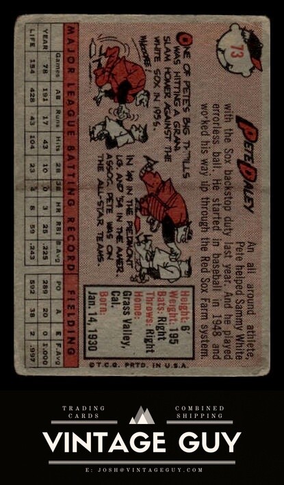 1958 Topps #73 Pete Daley Vintage Boston Red Sox Baseball Card | eBay