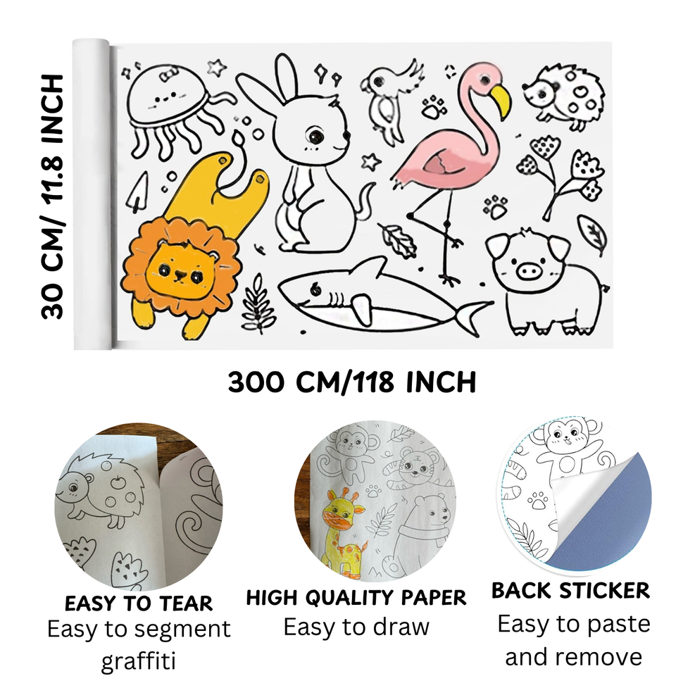 Coloring Paper Roll for Kids 118x11.8 Sticky Drawing Paper Roll Out for ...