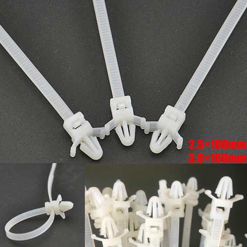 20-500PCS Push Mount Winged Cable Zip Ties Nylon Wraps Fixing 2.5×100 3 ...