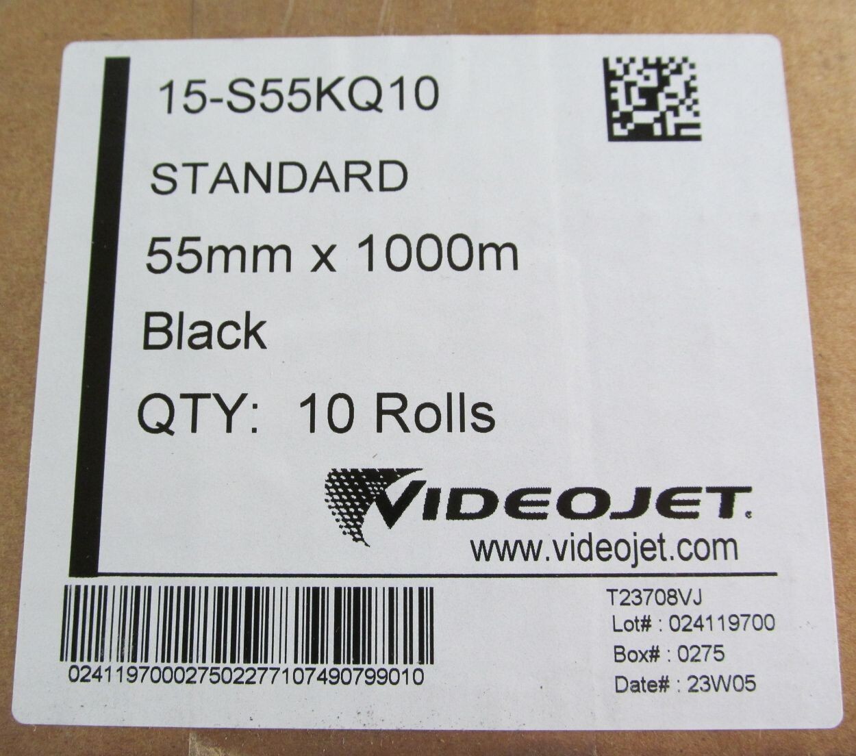 10-ROLLS GENUINE VIDEOJET 15-S55KQ10 BLACK THERMAL TRANSFER RIBBON 50mm ...